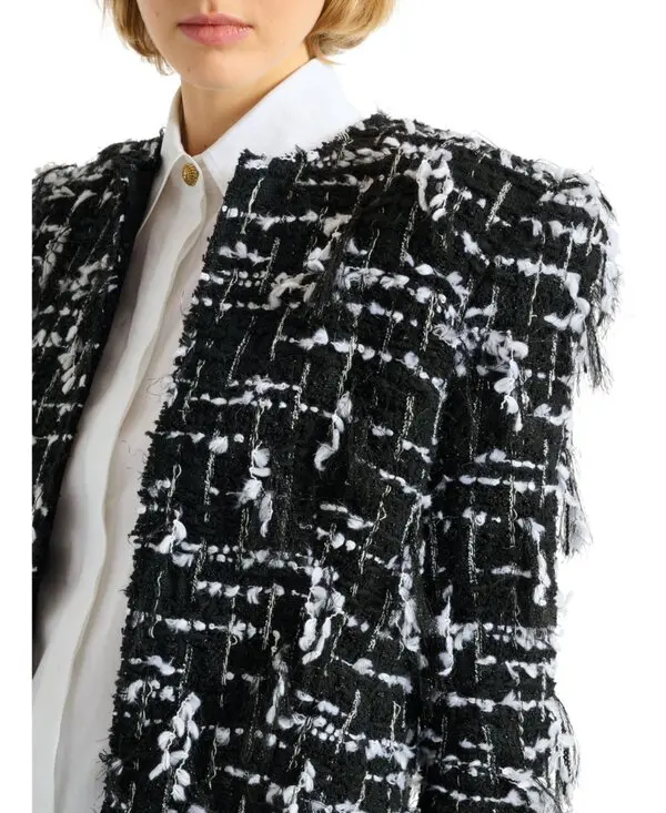 Balmain Cropped Jacket In Fringed Tweed