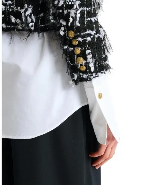 Balmain Cropped Jacket In Fringed Tweed