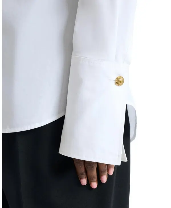 Balmain Cotton Poplin Shirt With Embellished Cuffs