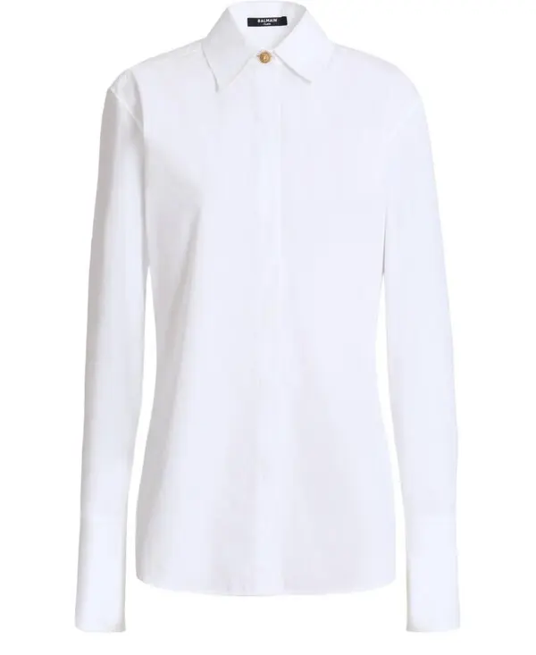 Balmain Cotton Poplin Shirt With Embellished Cuffs