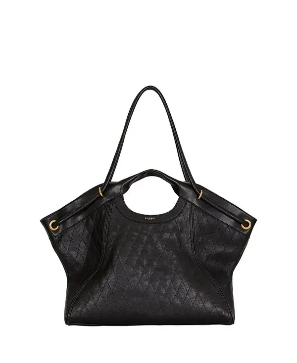 Balmain Large Tote In Topstitched Leather
