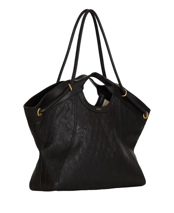 Balmain Large Tote In Topstitched Leather