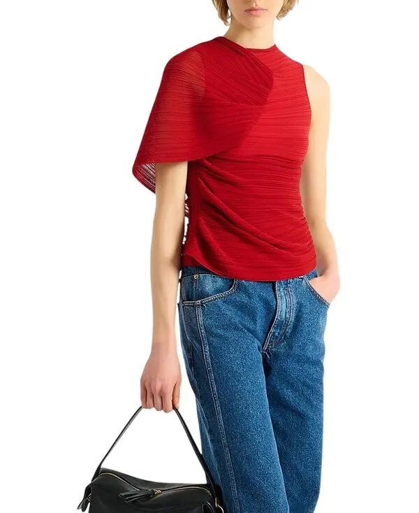 Balmain Sleeveless Asymmetrical Viscose Top - Red