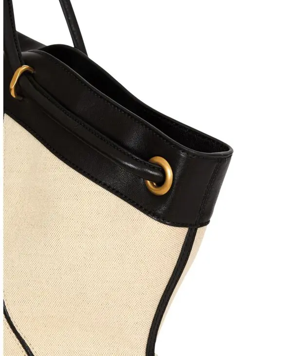 Balmain Large Tote In Smooth Leather And Canvas - Beige