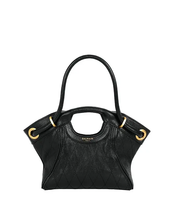 Balmain Small Tote In Smooth Topstitched Leather - Black