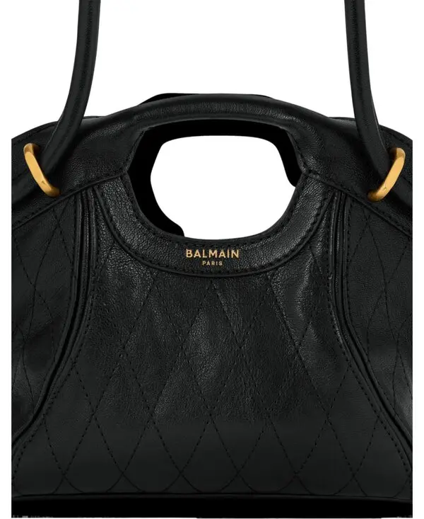 Balmain Small Smooth Leather Tote With Topstitching
