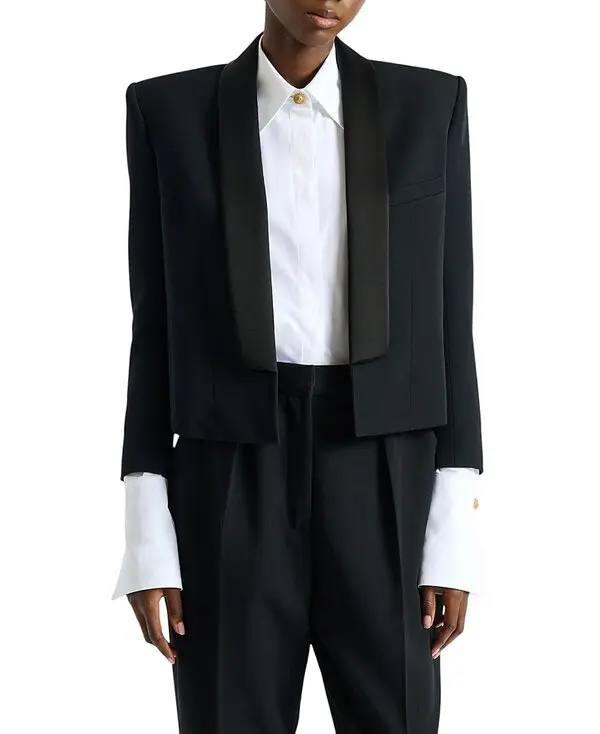 Balmain Cropped Grain De Poudre Jacket - Black
