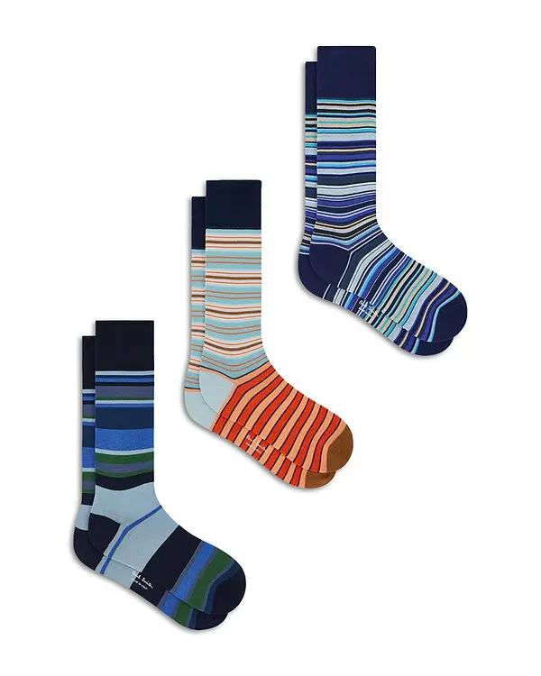 Paul Smith Mixed Striped Socks, Set Of Three - Navy