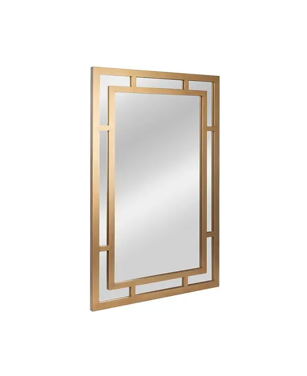 ROWENA INTERIORS Vintage Glass Wall Mirror With Geometric Art Deco Wood Frame - Gold