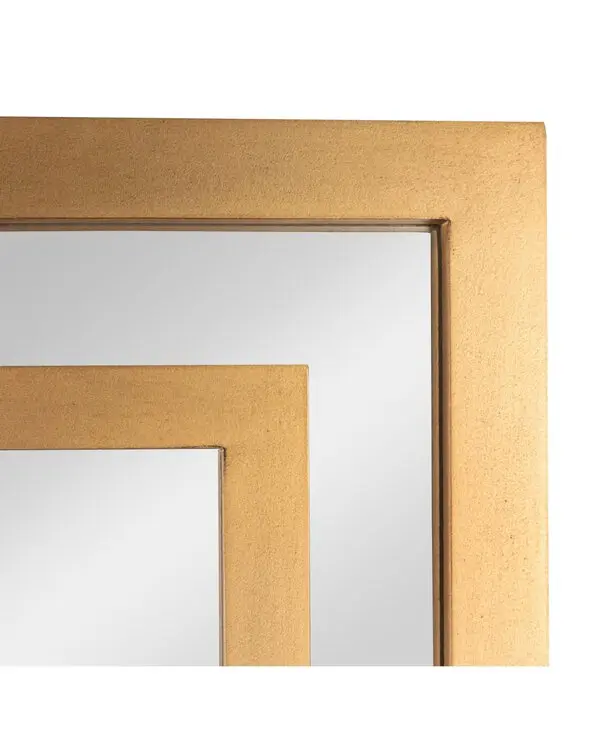 OLIVE GROVE Rowena Interiors Vintage Glass Wall Mirror With Geometric Art Deco Wood Frame - Gold