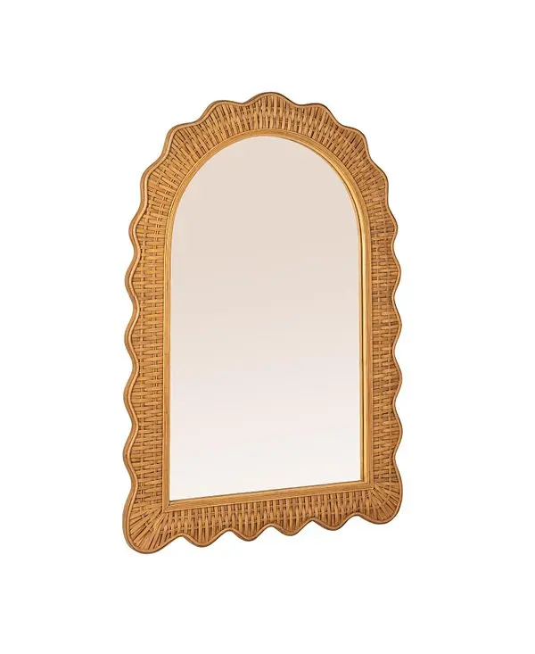 ROWENA INTERIORS Arched Wall Mirror With Scalloped Woven Rattan Frame - Natural