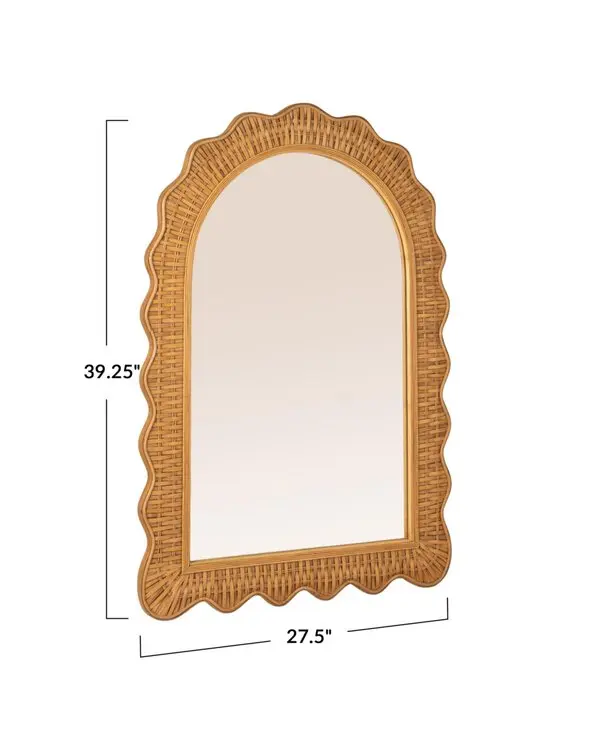 ROWENA INTERIORS Arched Wall Mirror With Scalloped Woven Rattan Frame