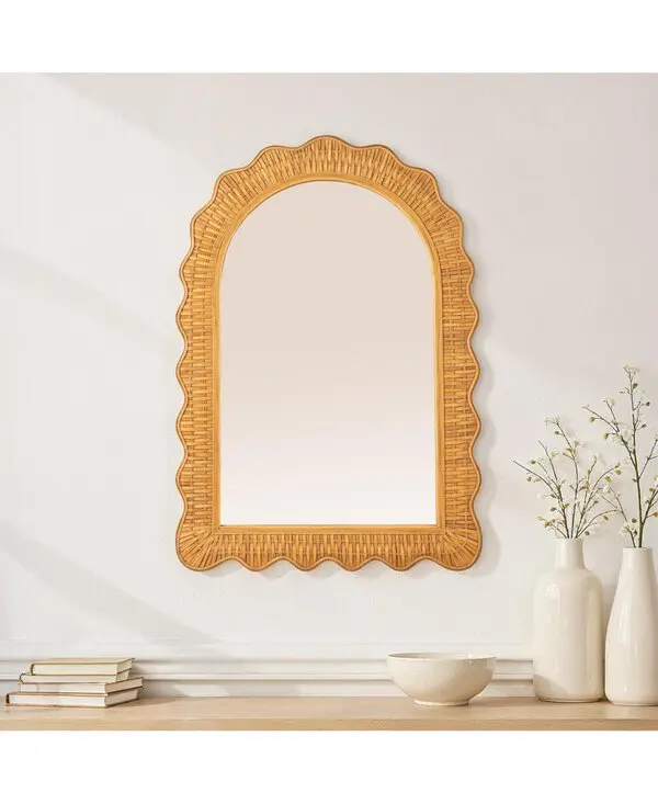 ROWENA INTERIORS Arched Wall Mirror With Scalloped Woven Rattan Frame