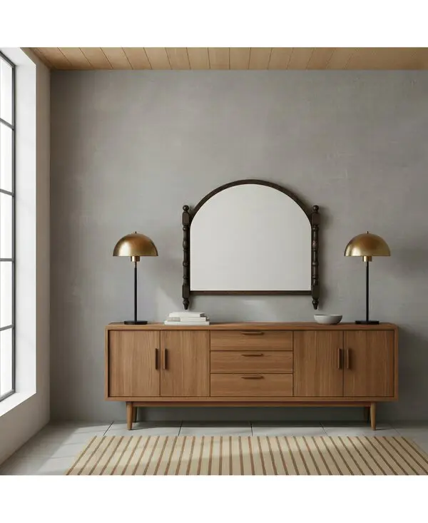 ROWENA INTERIORS Arched Wall Mirror With Wood Dowel Frame