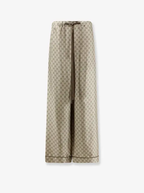 Gucci Silk Trousers With All-over Gg Motif - Multicolor