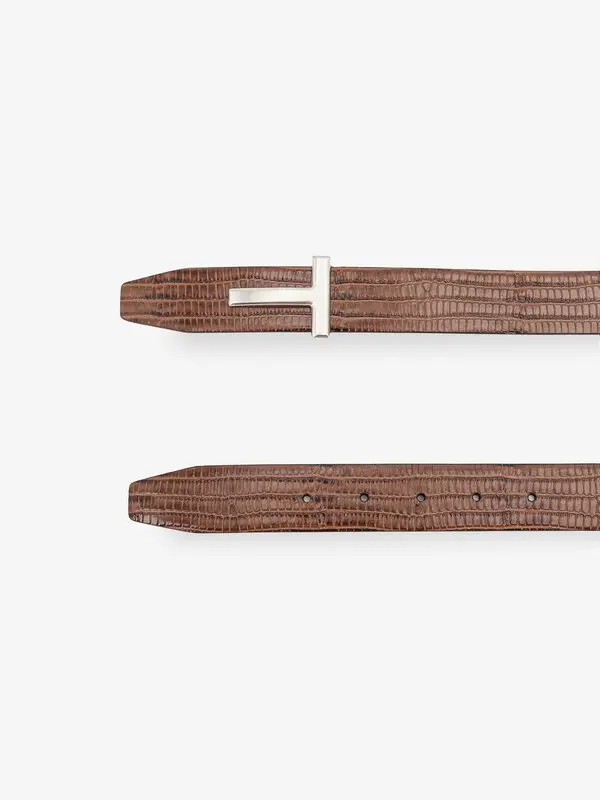 TOM FORD Crocodile-effect Leather Belt