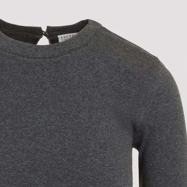 Brunello Cucinelli Long Sleeve Ribbed T-shirt With Monili Trim