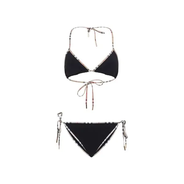Burberry Polyamide Bikini With Signature Check Trims - Black