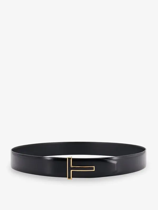 TOM FORD Leather Belt With Metal Logo Buckle - Black