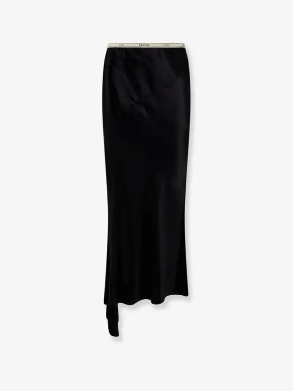Celine Viscose Satin Midi Skirt - Black