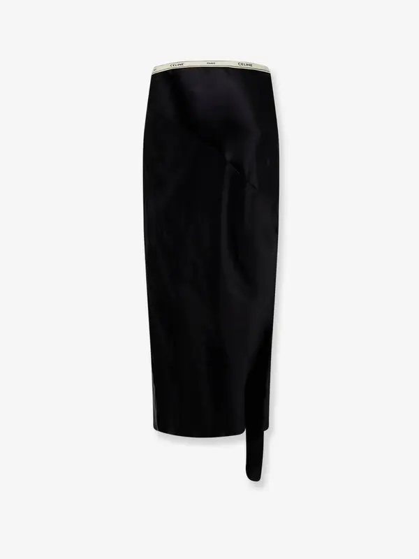 Celine Viscose Satin Midi Skirt - Black
