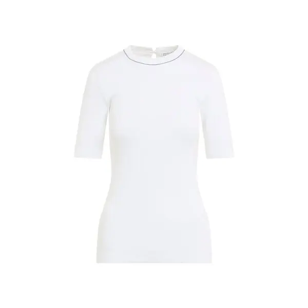 Brunello Cucinelli Rib T-shirt With Monili Trim - White