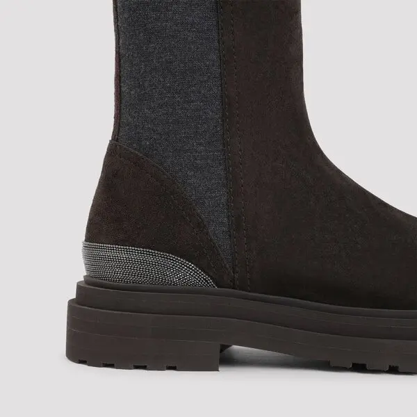 Brunello Cucinelli Suede And Wool Blend Chelsea Boots With Monili Embellishment - Brown