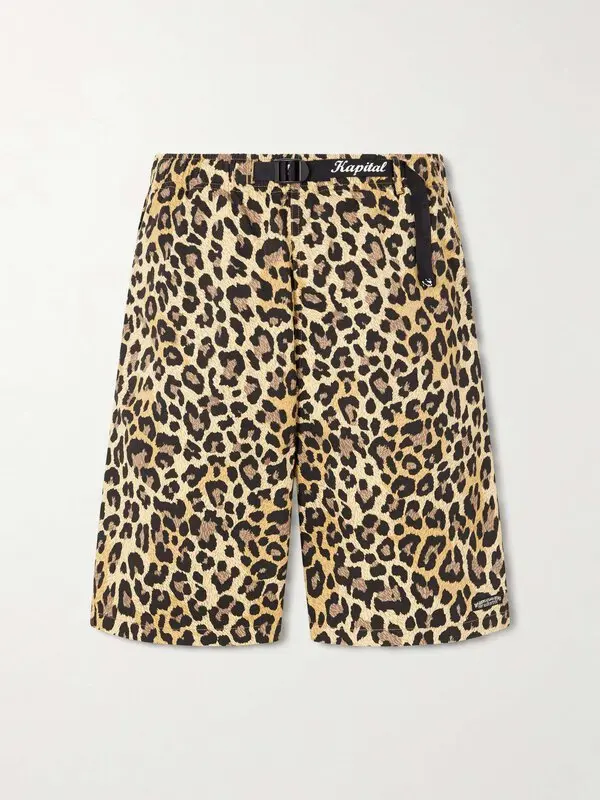 Kapital Wide-leg Belted Leopard-print Cotton-twill Shorts - Brown