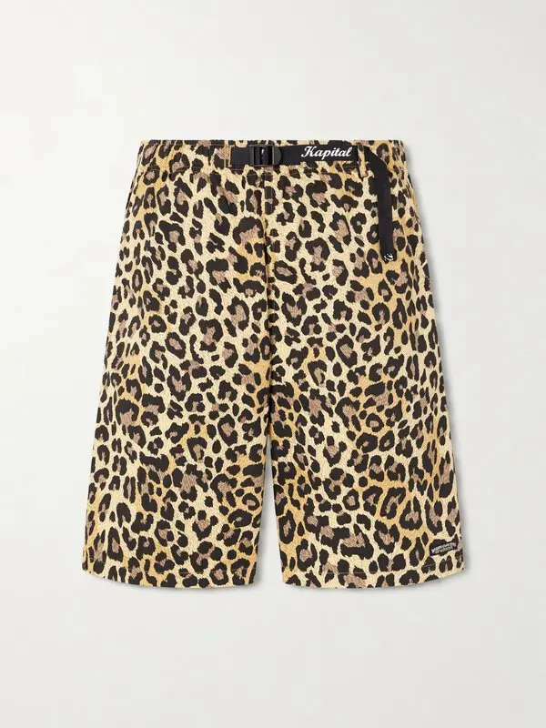 Kapital Wide-leg Belted Leopard-print Cotton-twill Shorts - Brown