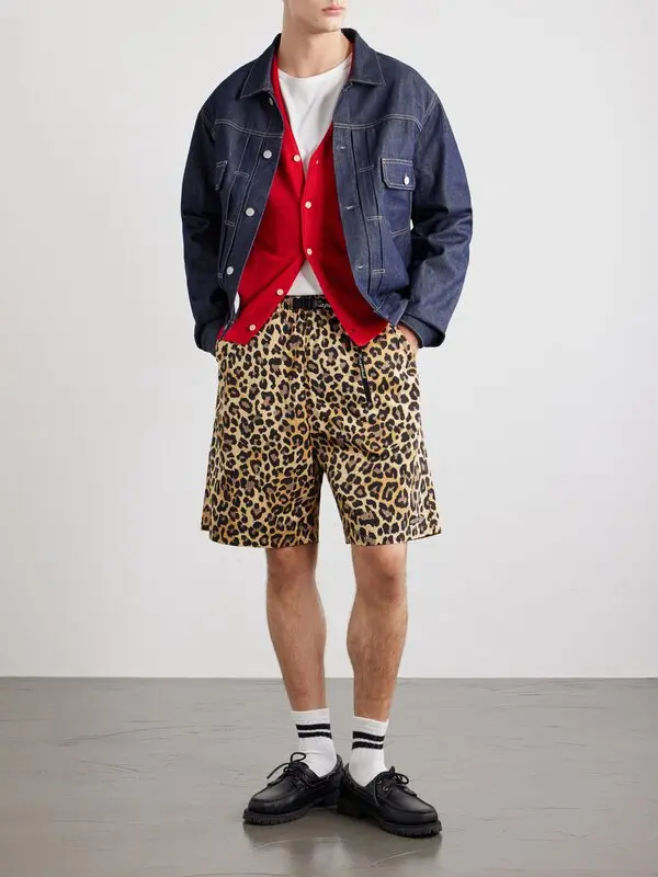 Kapital Wide-leg Belted Leopard-print Cotton-twill Shorts