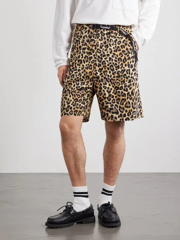 Kapital Wide-leg Belted Leopard-print Cotton-twill Shorts