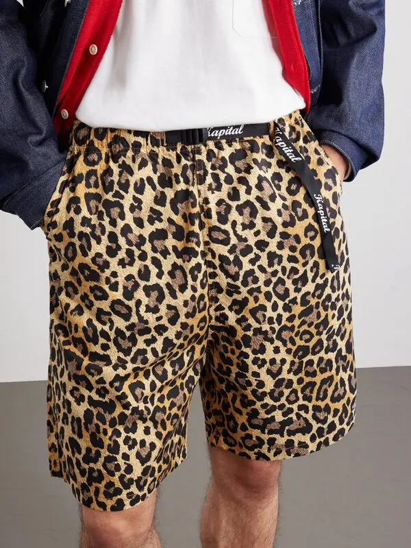 Kapital Wide-leg Belted Leopard-print Cotton-twill Shorts