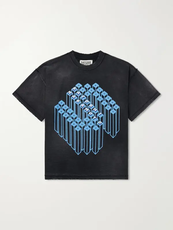 SATOSHI NAKAMOTO Grid Lock Logo-print Cotton-jersey T-shirt - Black