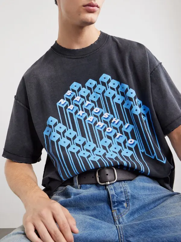 SATOSHI NAKAMOTO Grid Lock Logo-print Cotton-jersey T-shirt