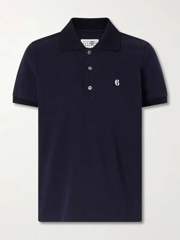 MAISON MARGIELA Logo-embroidered Cotton-piqué Polo Shirt - Navy