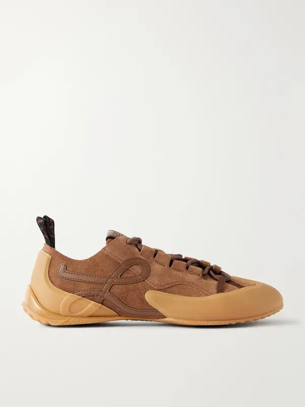Loewe Grip Logo-detailed Leather-trimmed Suede And Tpu Sneakers - Brown