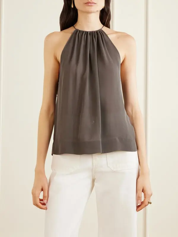 NILI LOTAN Nikki Silk Halterneck Tank - Gray