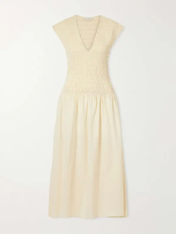 Faithfull The Brand Carmen Shirred Cotton Midi Dress - Ivory