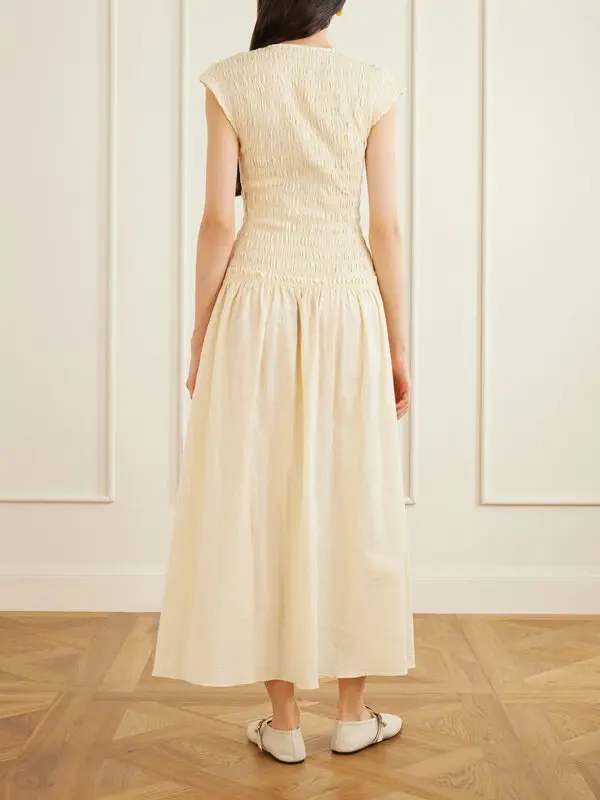 Faithfull The Brand Carmen Shirred Cotton Midi Dress