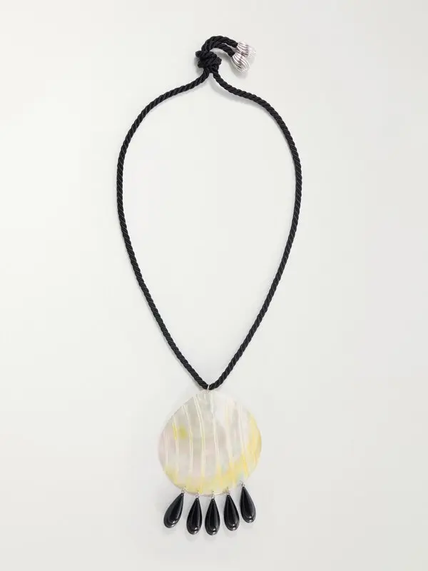 JULIETTA Rhodium-plated, Shell, Resin And Cord Necklace - Black