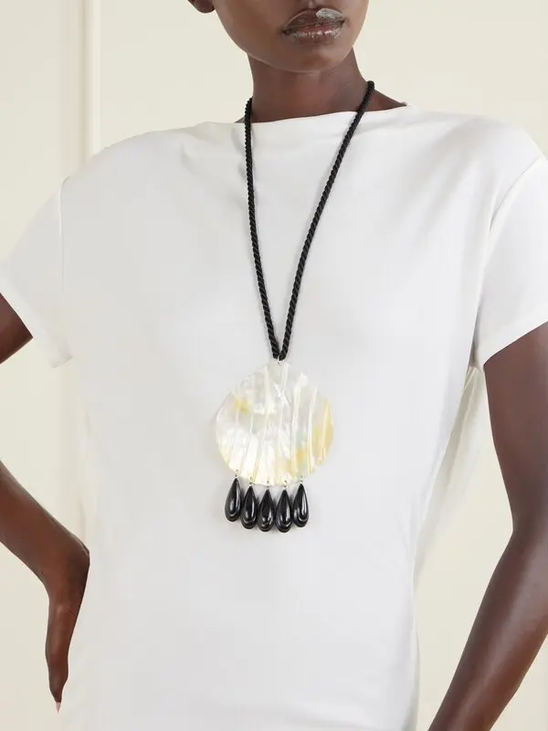 JULIETTA Rhodium-plated, Shell, Resin And Cord Necklace - Black