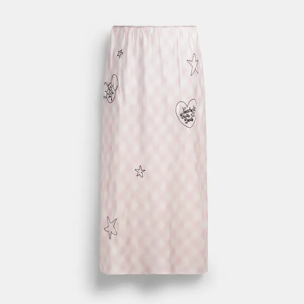 COACH X Brain Dead Embroidered Gingham Slip Skirt - Light Pink