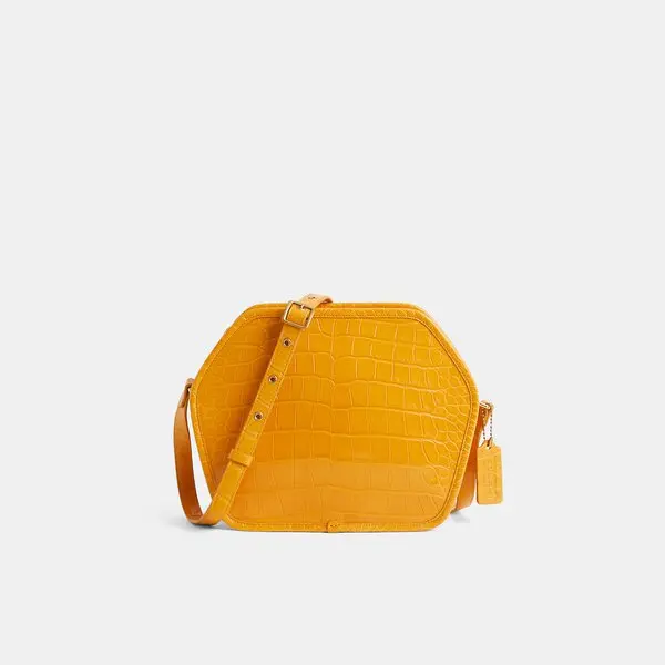 COACH Restored Zip Geometric Pouch In Alligator - Brass/yellow