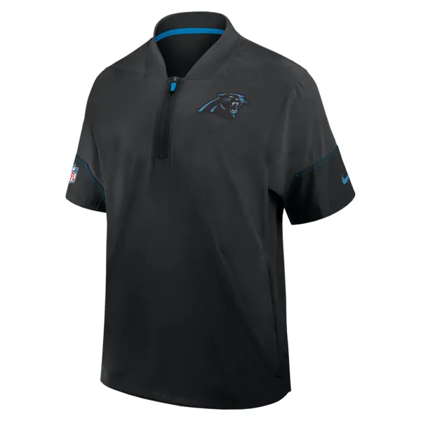 Nike Carolina Panthers Sideline Coach Nfl 1/2-zip Short-sleeve Hooded Jacket - Black