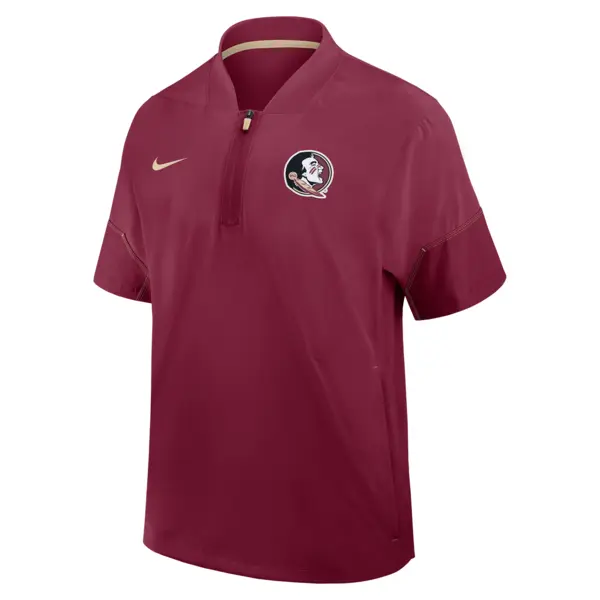 Nike Florida State Sideline Coach College 1/2-zip Short-sleeve Hooded Jacket - Red