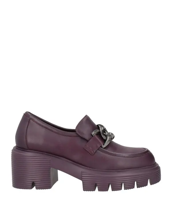 JEANNOT Plum Leather Embellished Loafers