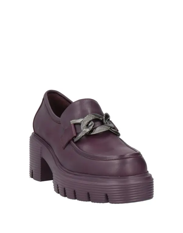 JEANNOT Plum Leather Embellished Loafers