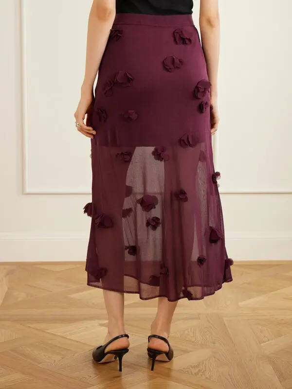 Simkhai Cora Floral Appliqué Midi Skirt - Burgundy