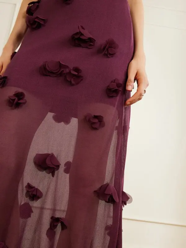 Simkhai Cora Floral Appliqué Midi Skirt - Burgundy
