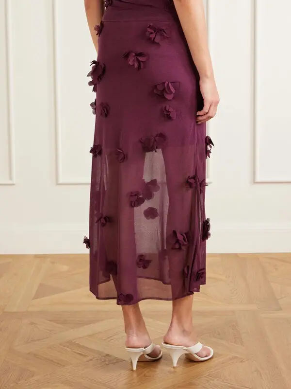 Simkhai Cora Floral Appliqué Midi Skirt - Burgundy